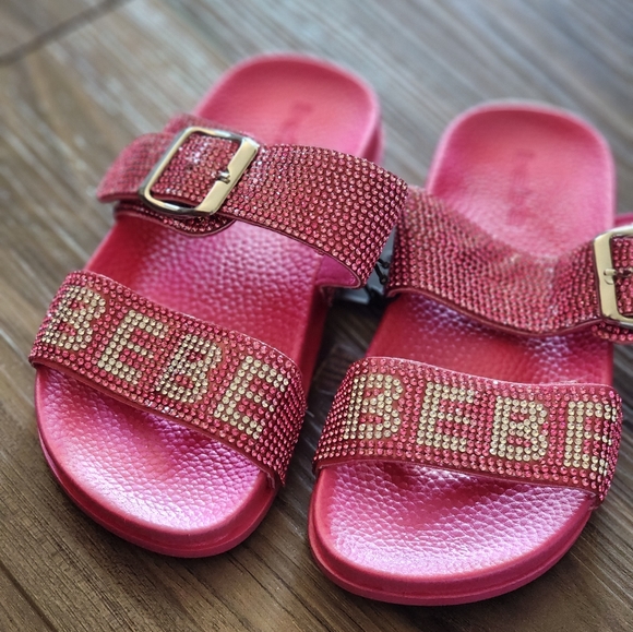 bebe | Shoes | Bebeglitter Logo Slides | Poshmark